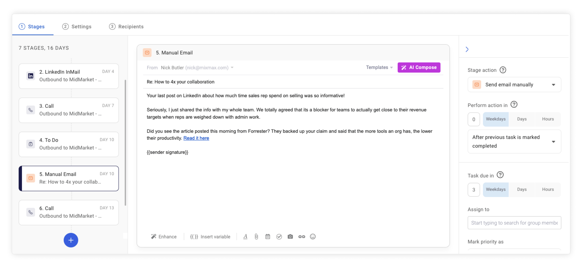 Use Multi-touch Sequence Stages with Zero Delay | Mixmax